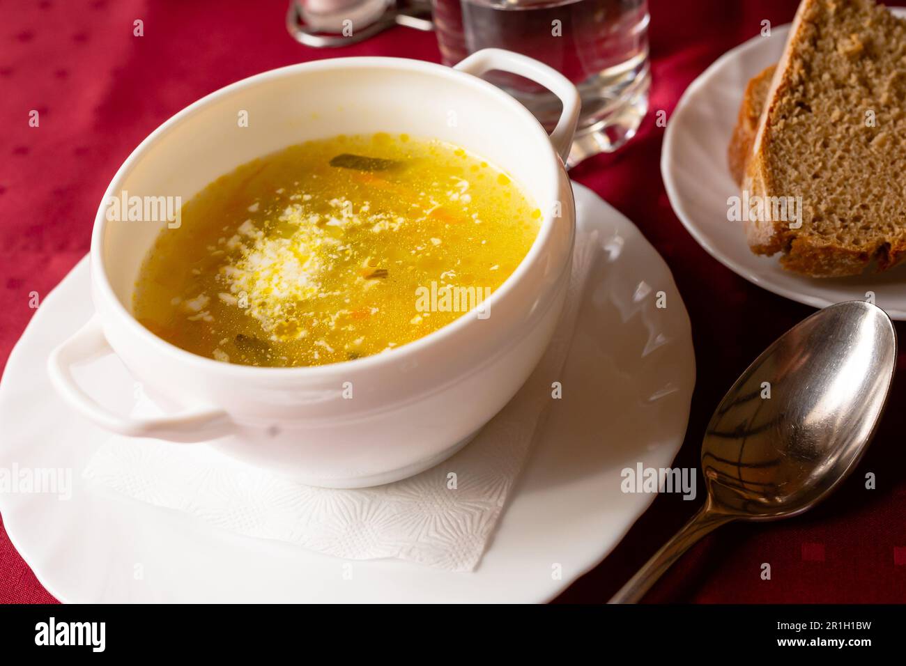 Soviet soup with pickles and barley. Leningrad rassolnik Stock Photo ...