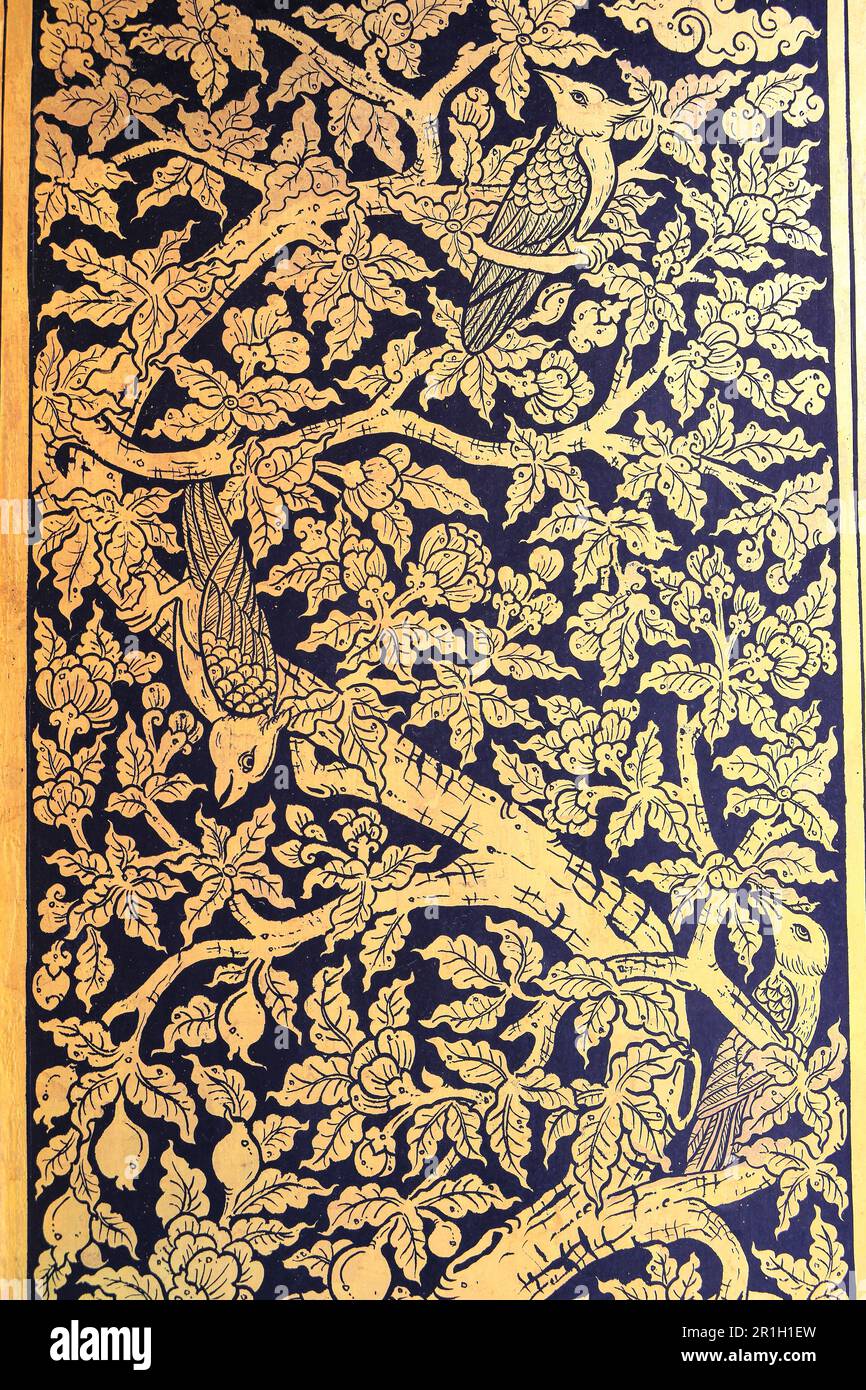 Vintage traditional Thai style art painting on temple's door, Thai ...