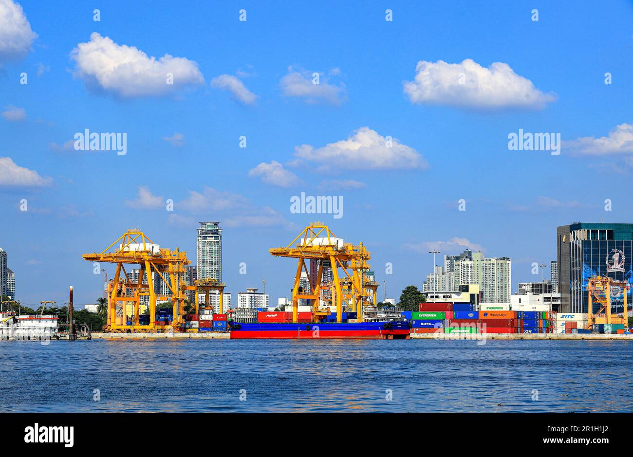 View of Bangkok shipping container terminal, One of the Asian modernize ...