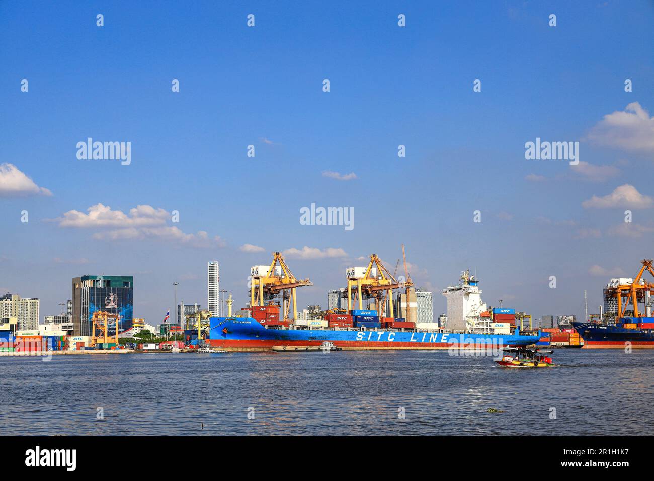 View of Bangkok shipping container terminal, One of the Asian modernize ...