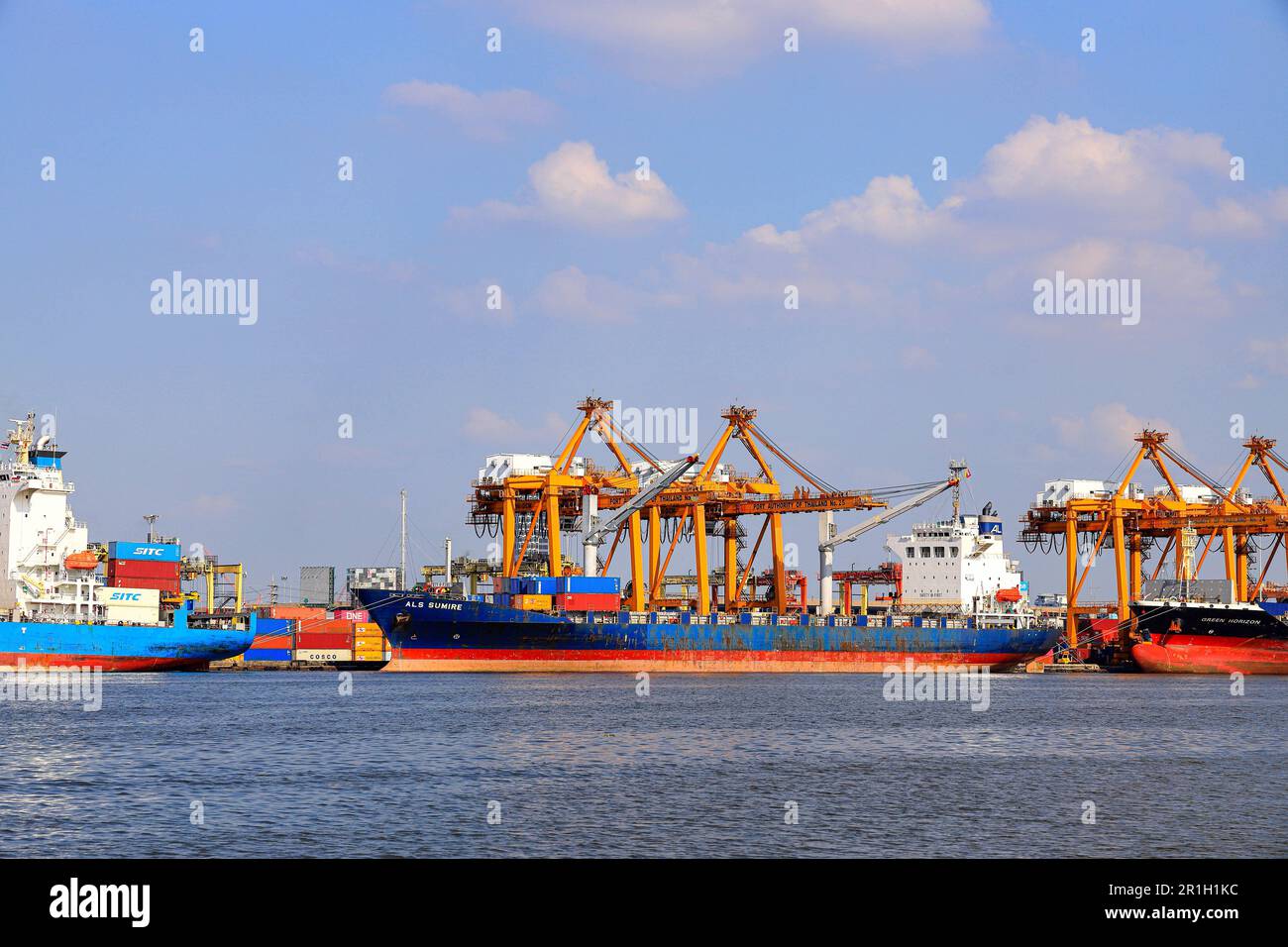 View of Bangkok shipping container terminal, One of the Asian modernize ...