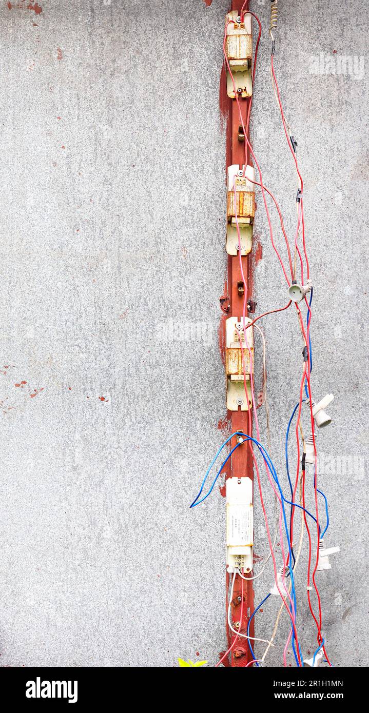 Old messy electrical equipment on abandon billboard panel Stock Photo ...