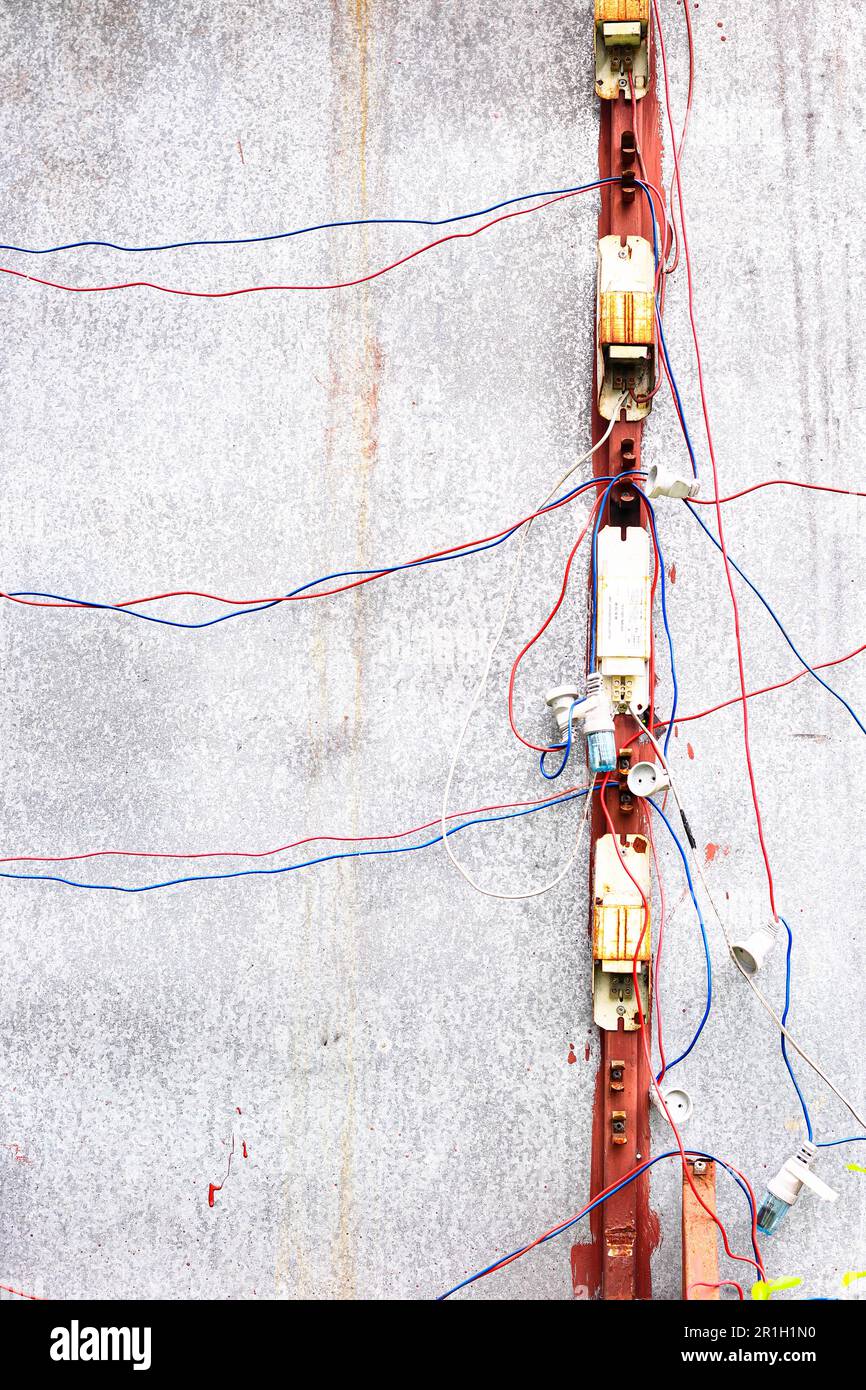 Old messy electrical equipment on abandon billboard panel Stock Photo ...