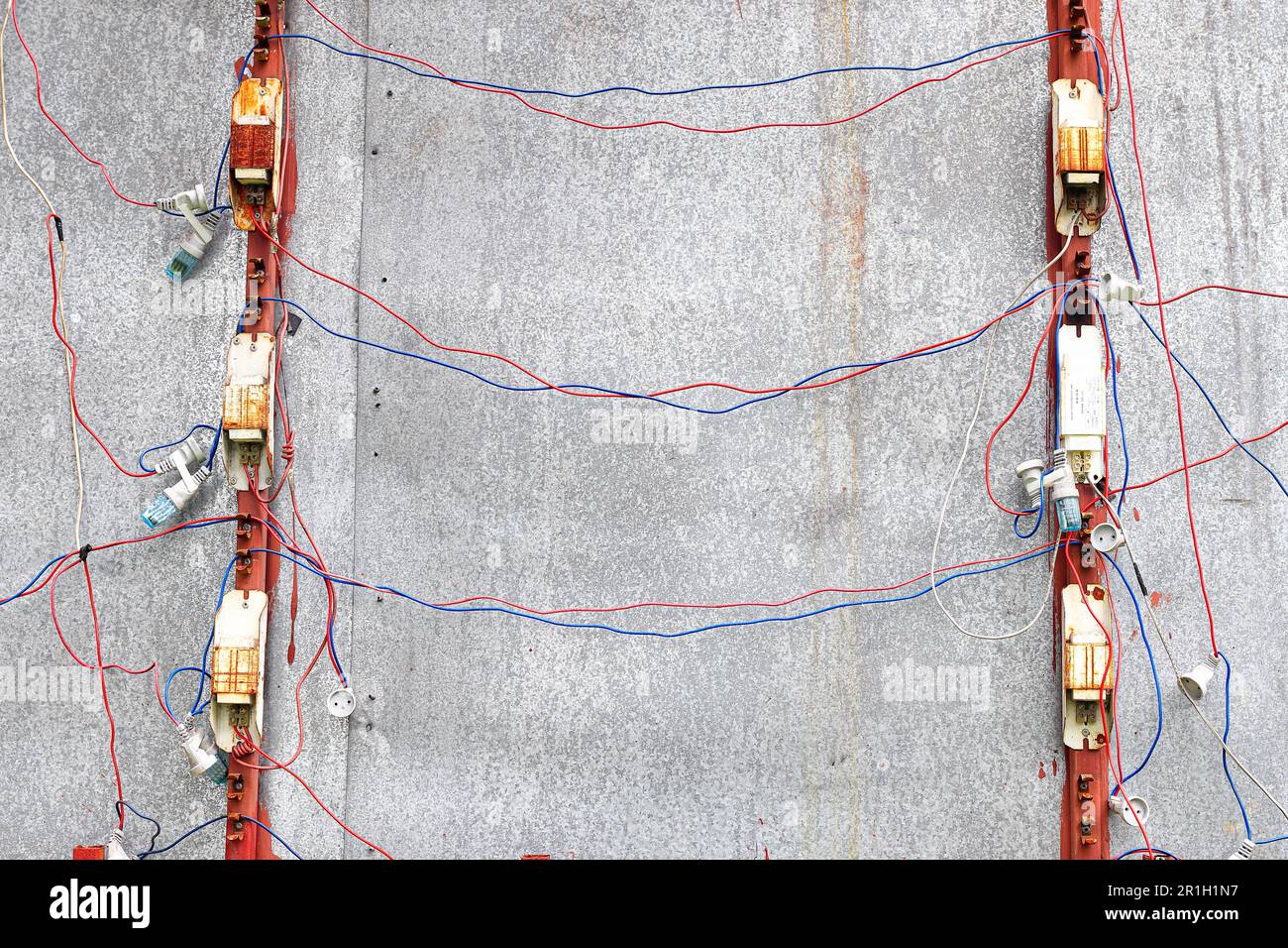 Old messy electrical equipment on abandon billboard panel Stock Photo ...