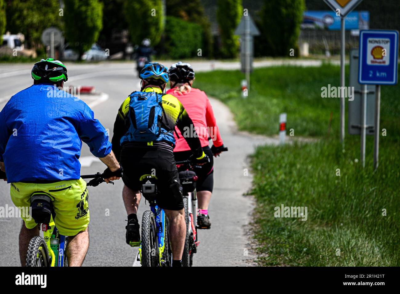 Family and friends cycling with children, Traveling by bike Stock Photo ...