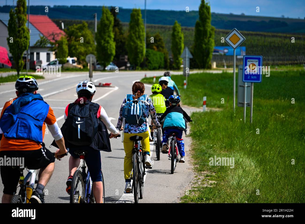 Family and friends cycling with children, Traveling by bike Stock Photo ...