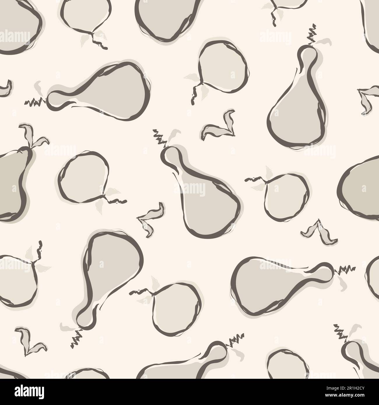 Stylized apples, pears neutral seamless vector pattern background. Ecru ...