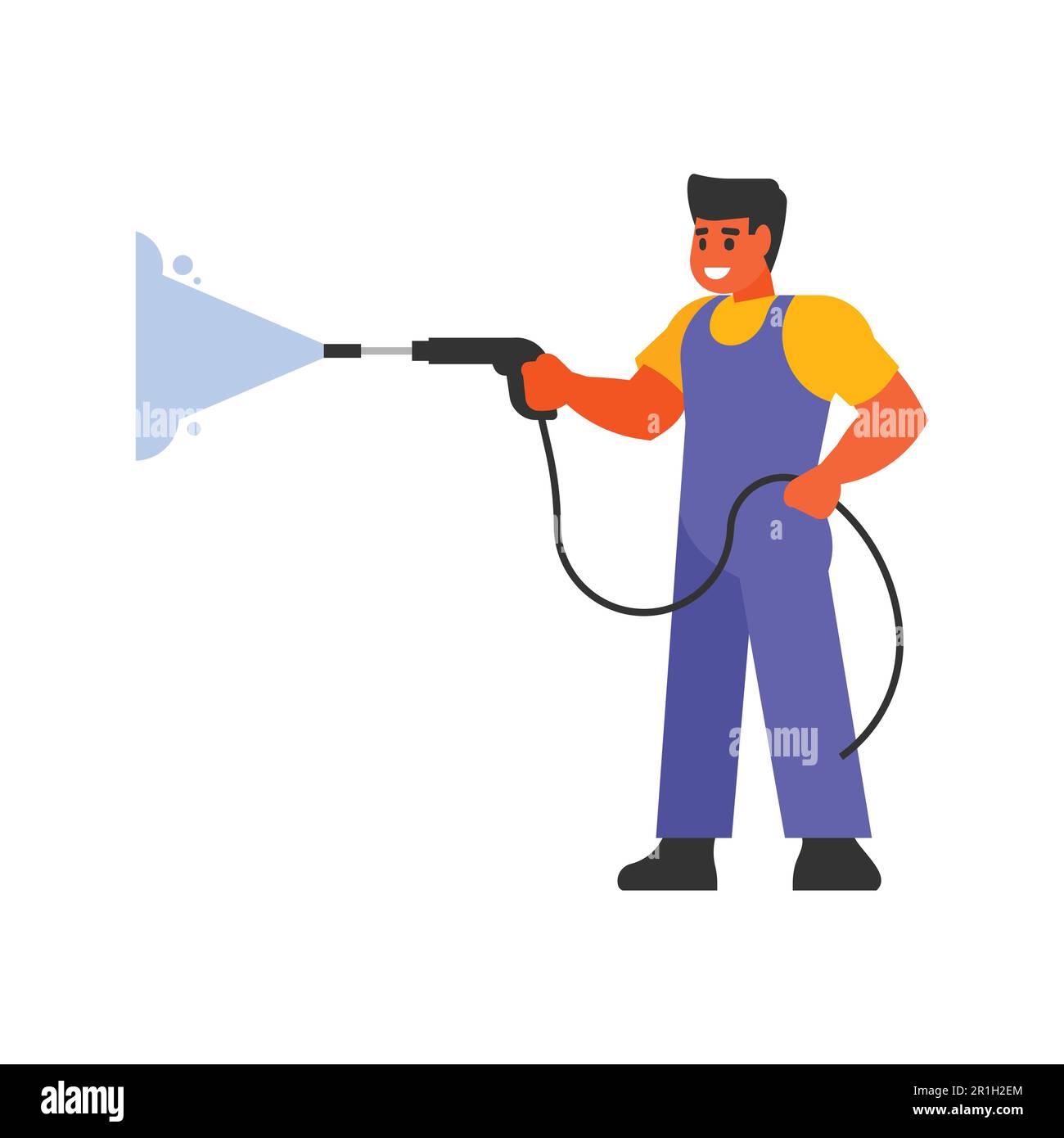 A man with a spray gun is standing in front of a white background Stock ...