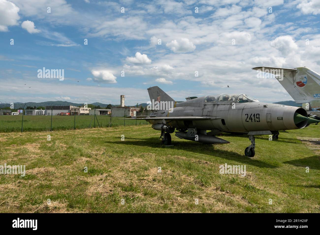 An old Mikoyan-Gurevich MiG-21U military aircraft displayed at the ...