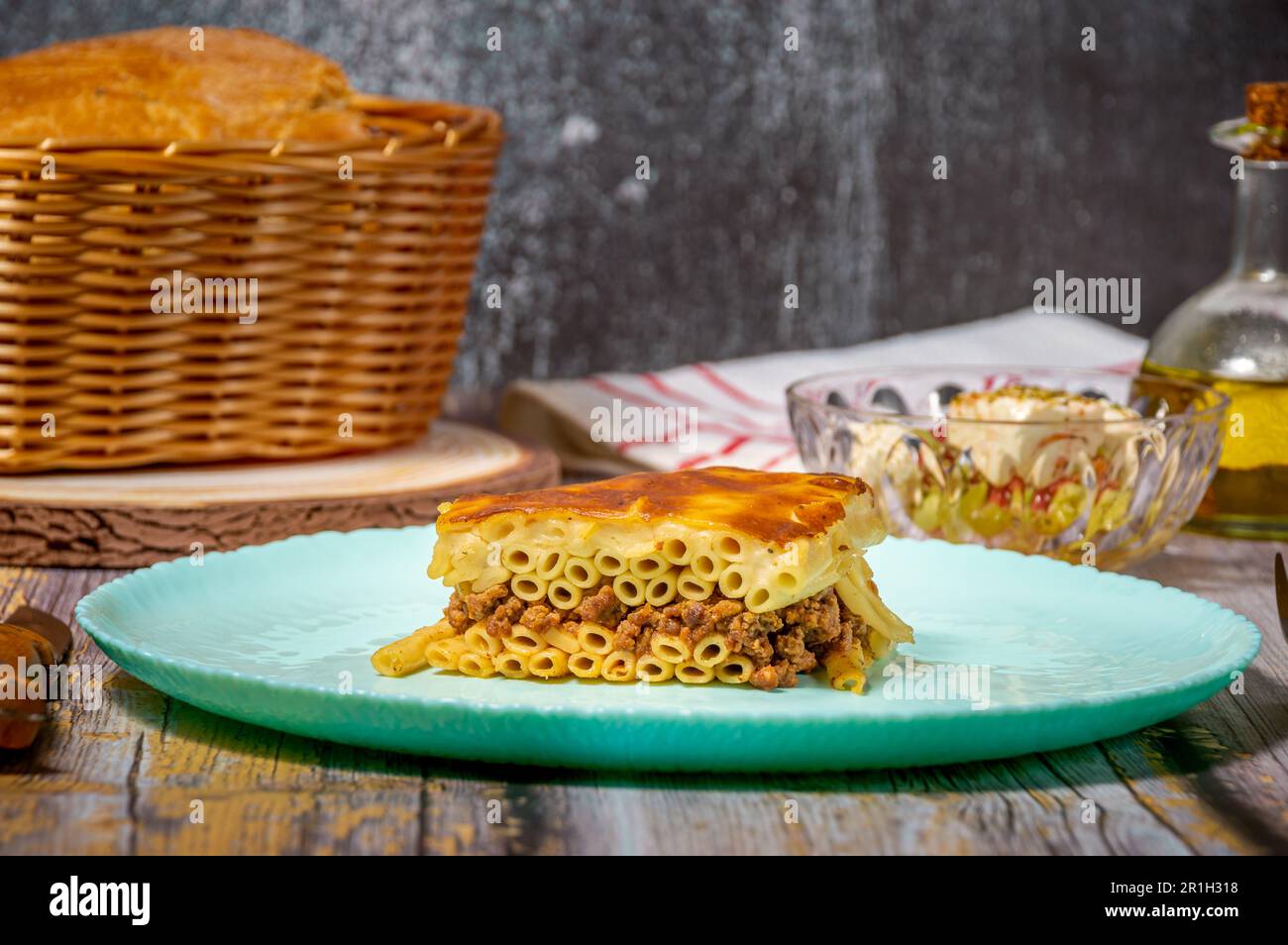 Pastitsio, traditional Greek food, with Ground Beef, baked pasta and ...