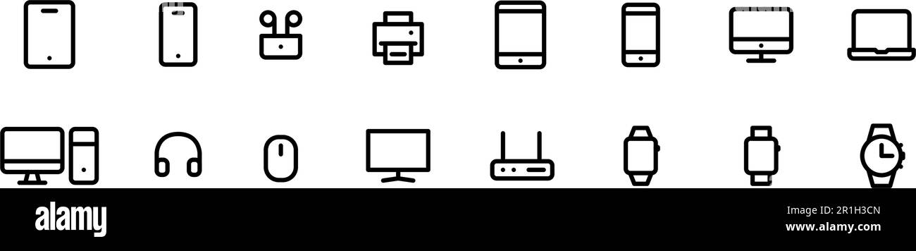 Simple minimalistic electronic devices icons. Pixel perfect, editable ...