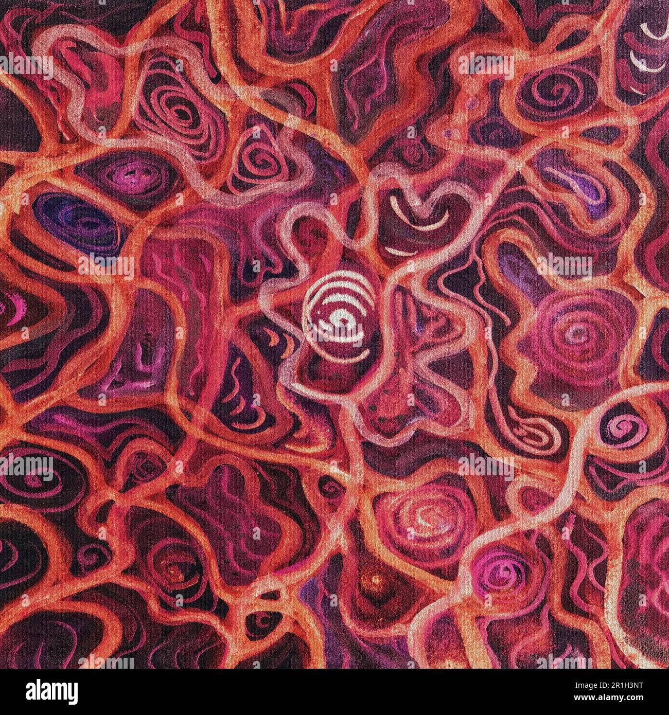 Abstract red waves, shapes and swirls. The dabbing technique near the ...