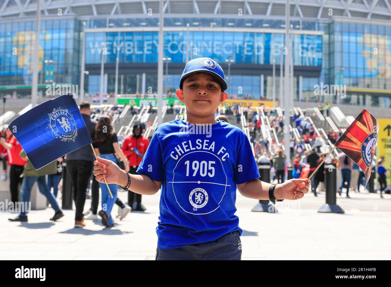 Young Chelsea fan parading his colours on Wembley Way ahead of the ...