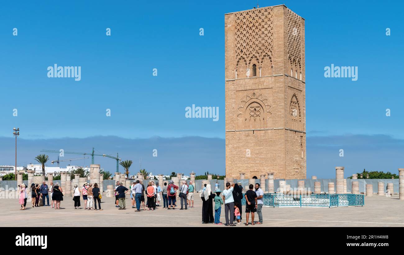 Rabat, Morocco - September 2022: Hassan tower at Mausoleum of Mohammed ...