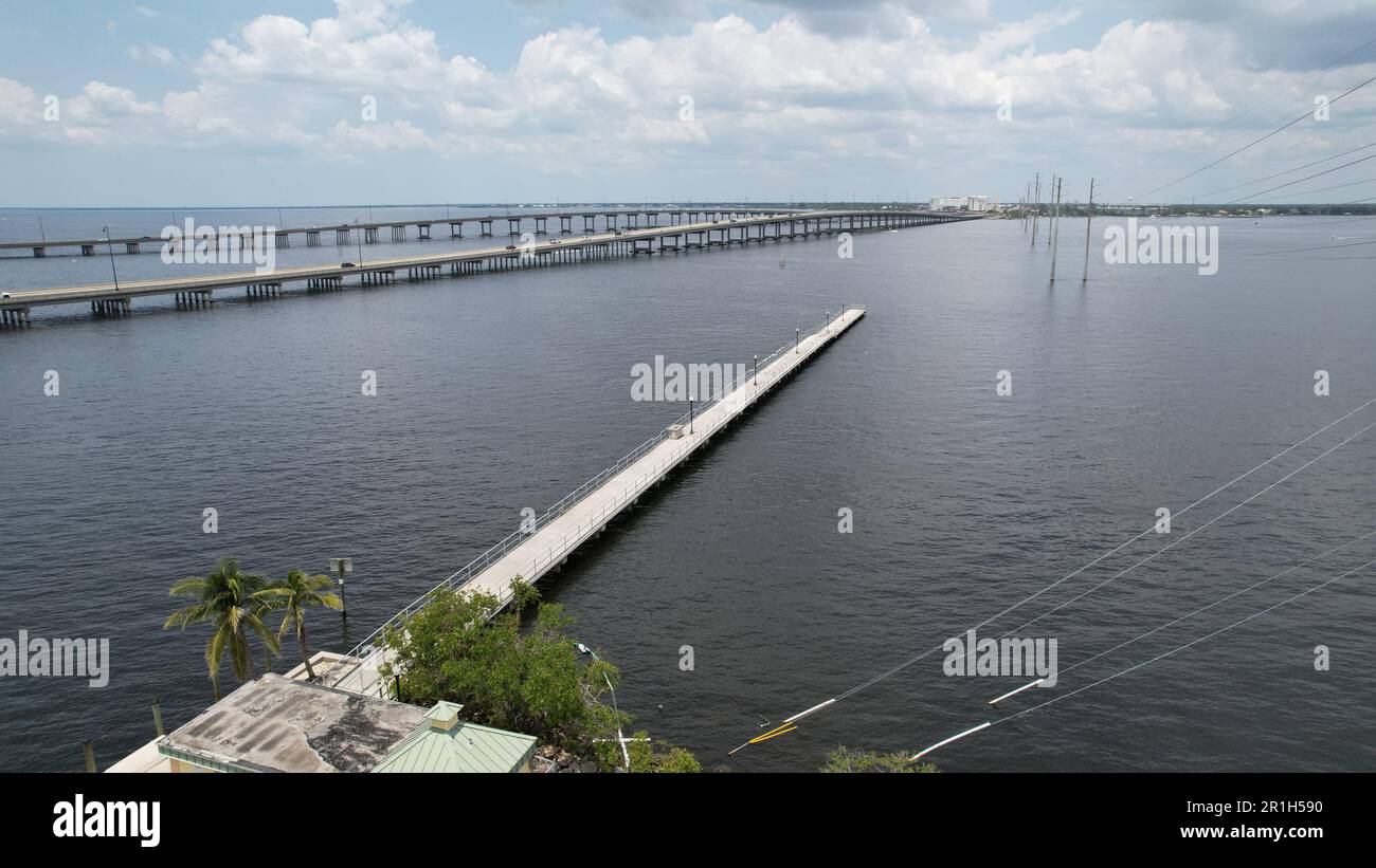 Aerial view US 41 Bridges looking North to Port Charlotte Florida USA ...