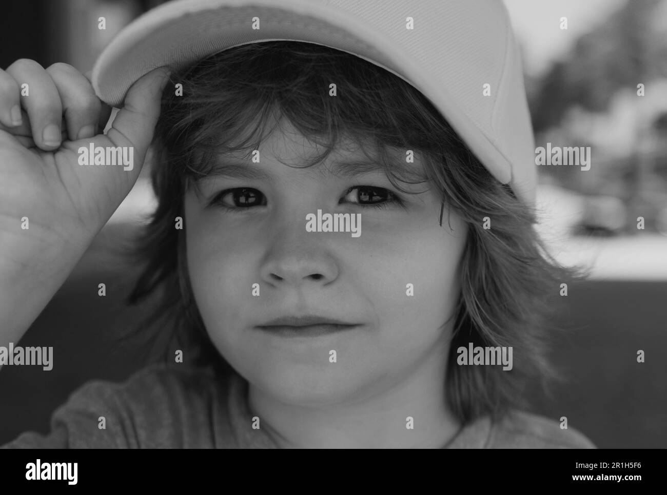 Baby face closeup. Funny little kid boy close up portrait. Blonde kid ...