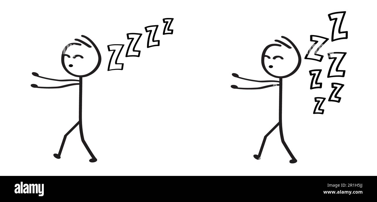 Sleepwalking or sleep walking. Cartoon clock sleep time. Face eye ...