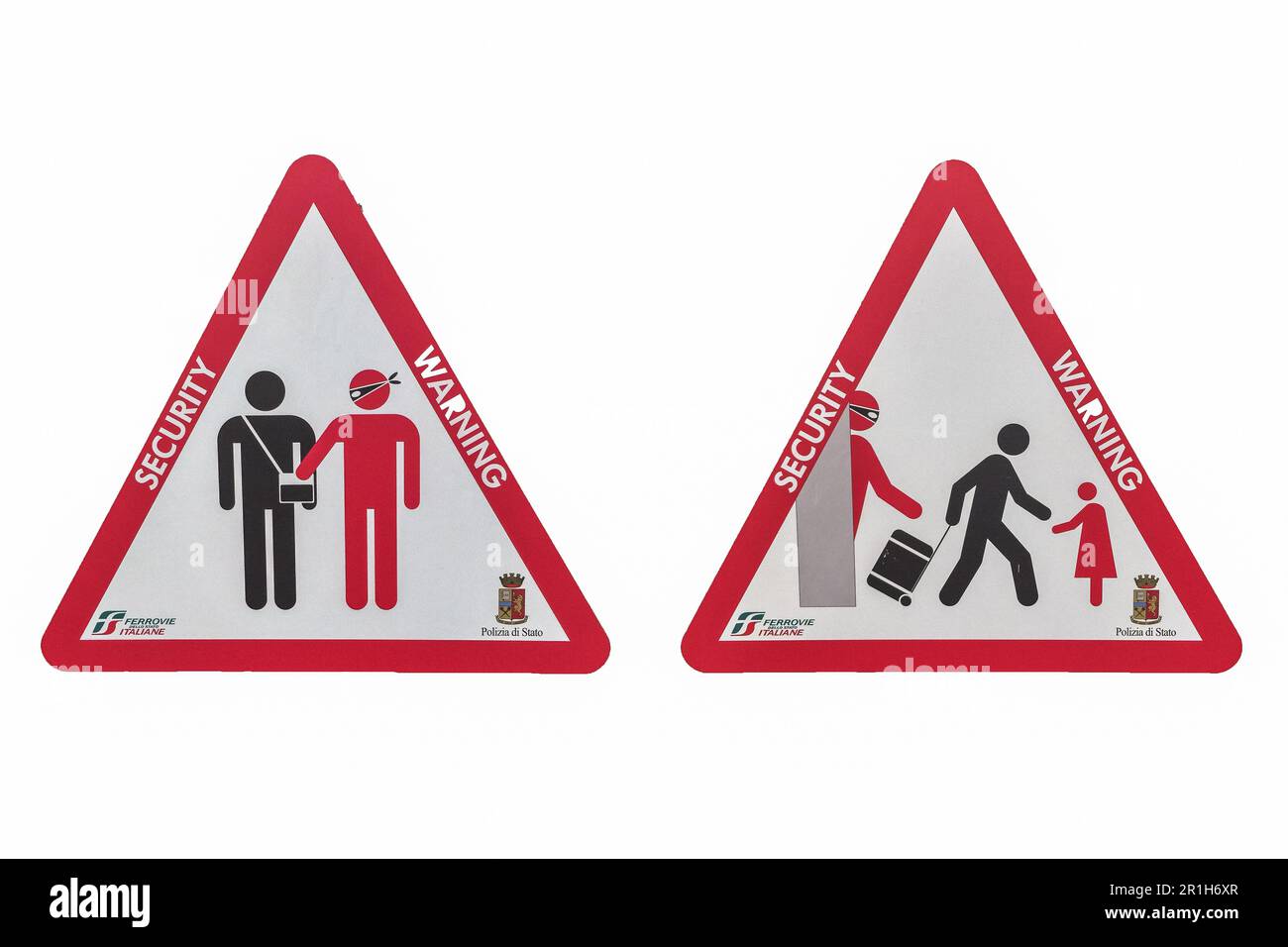 The security warning sign in Milan central railway station Stock Photo ...