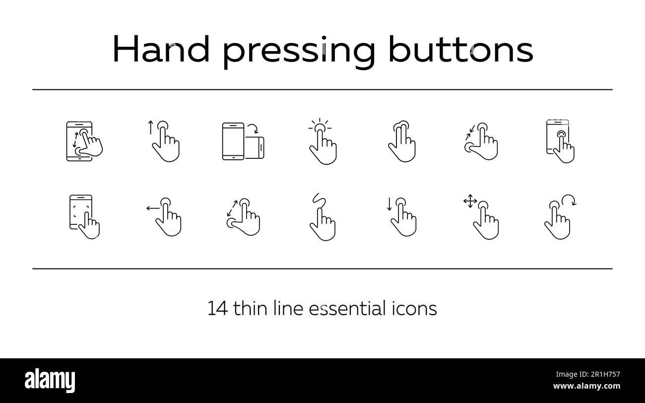 Hand pressing buttons on screen icons Stock Vector Image & Art - Alamy