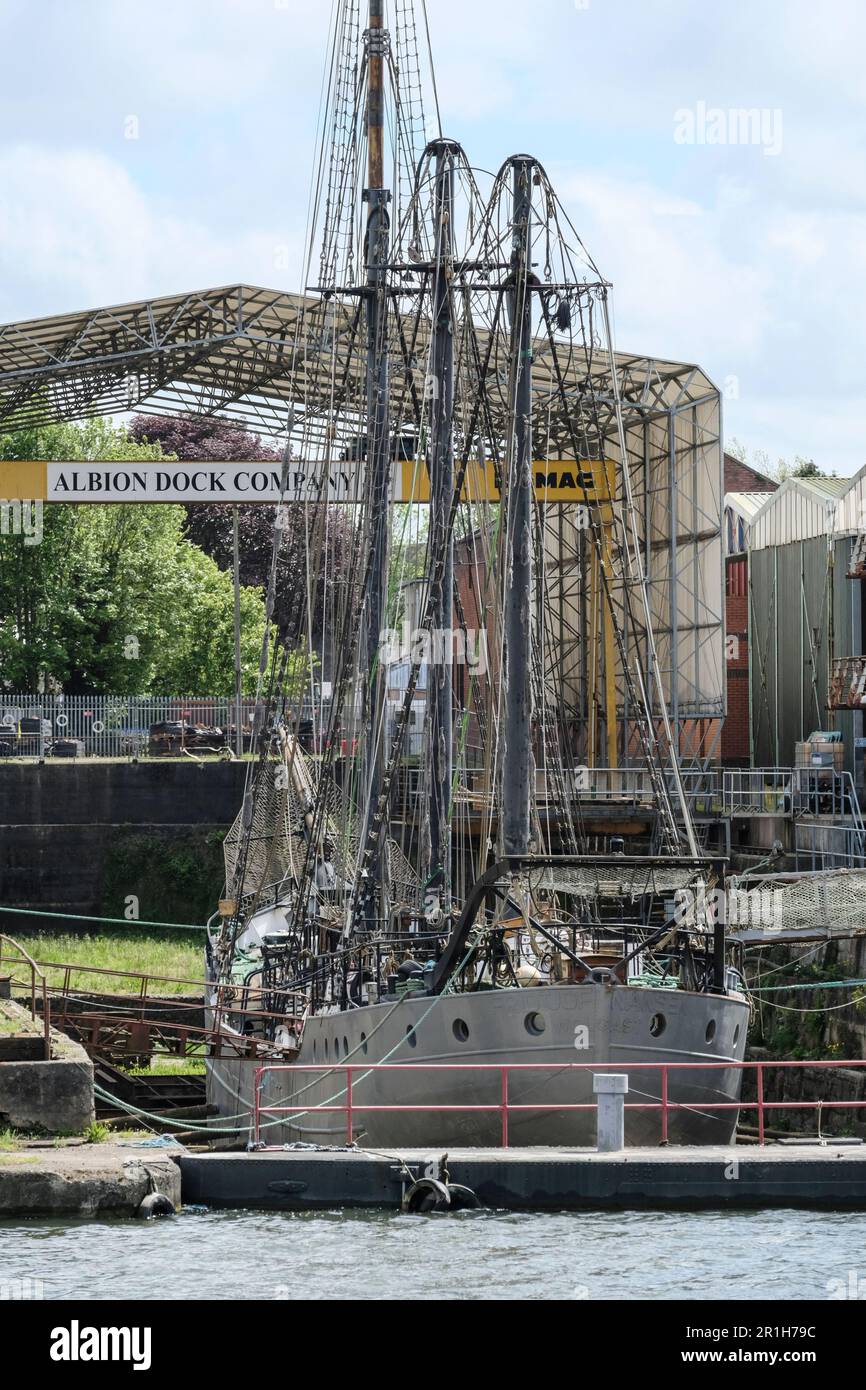 Sailing vessel Fridjof Nansen being refitted in the Albion dock in ...