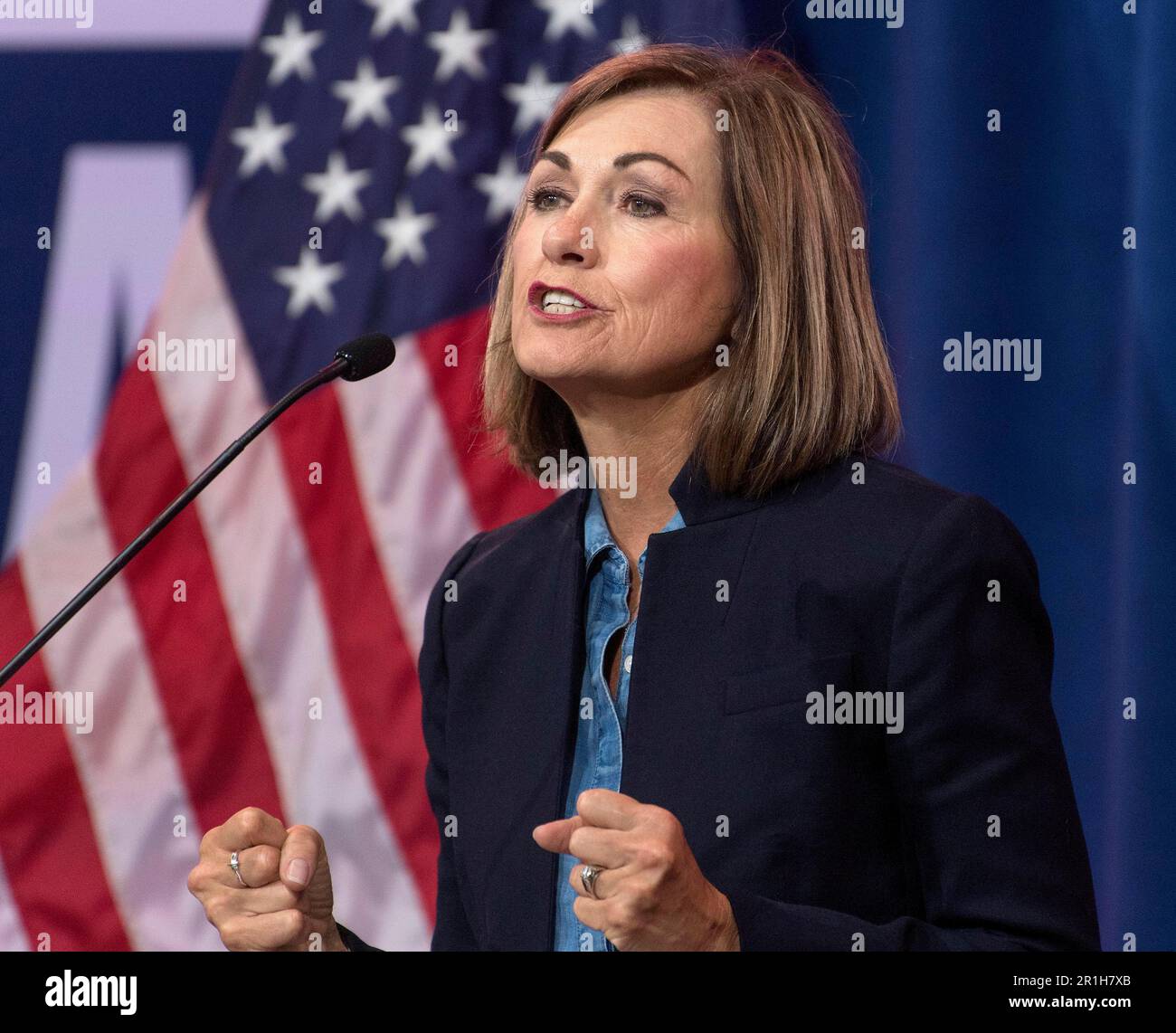 Sioux Center, Iowa, USA. 13th May, 2023. Iowa Governor KIM REYNOLDS speaks at the 3rd Annual ...