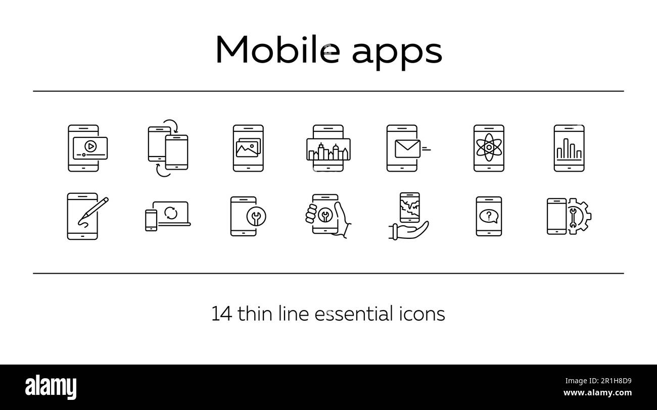Mobile apps line icon set Stock Vector Image & Art - Alamy