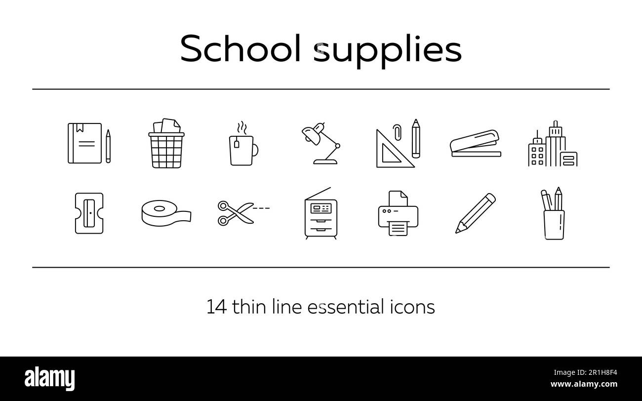 School supplies icon set Stock Vector Image & Art - Alamy