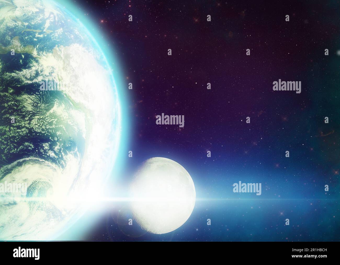 Earth, space and moon rotate in dark for astronomy study, science and ...