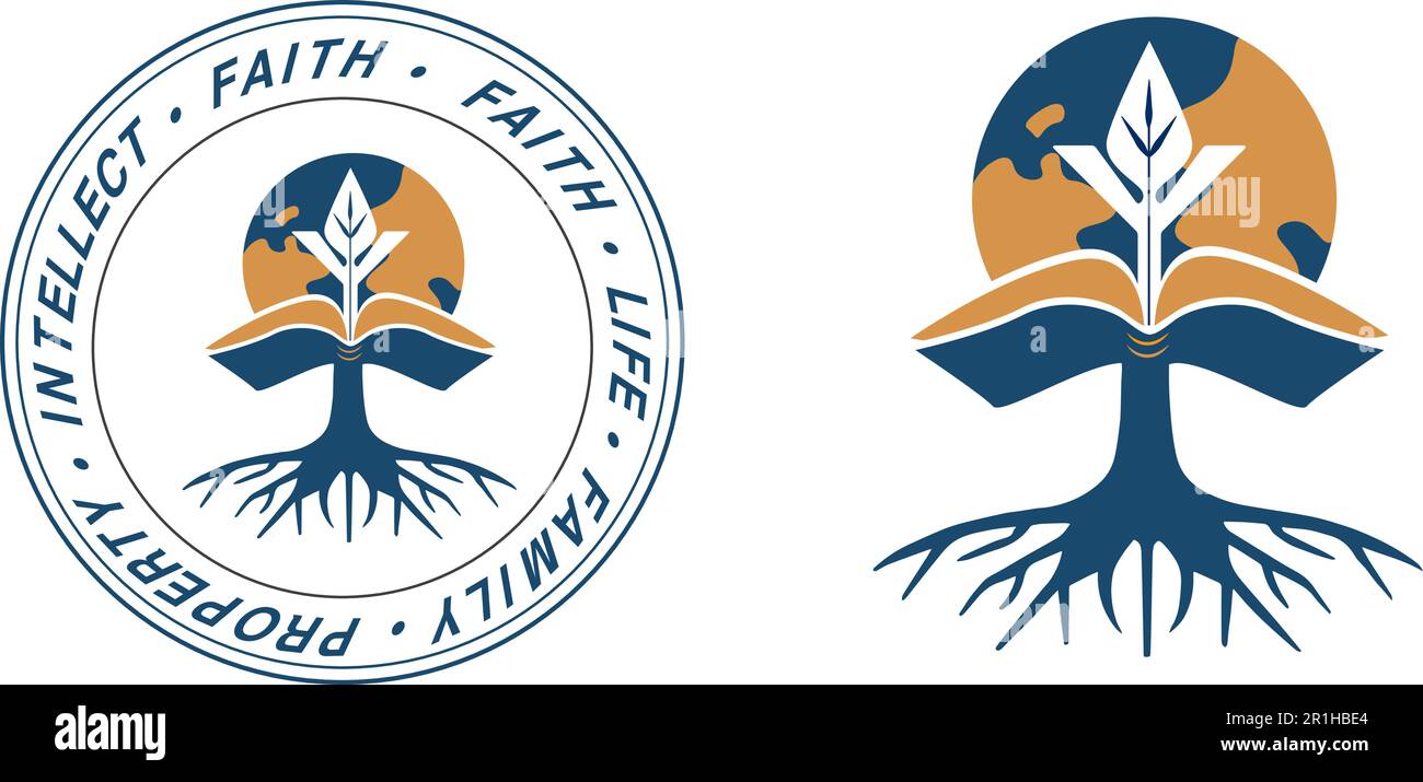 logo tree roots growing book and plant on the background of the planet ...