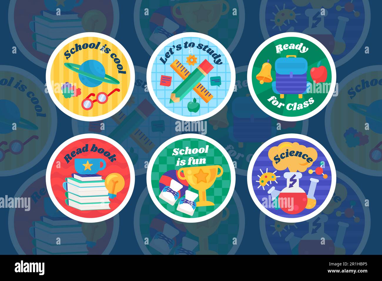 Festive round sticker decal with school subjects. Astronomy ...