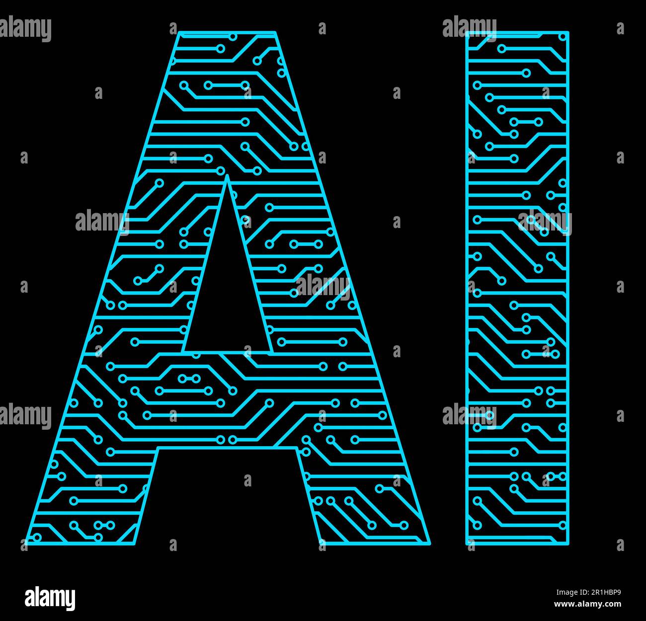 Artificial Intelligence word Letter A and I. Alphabet made of ...