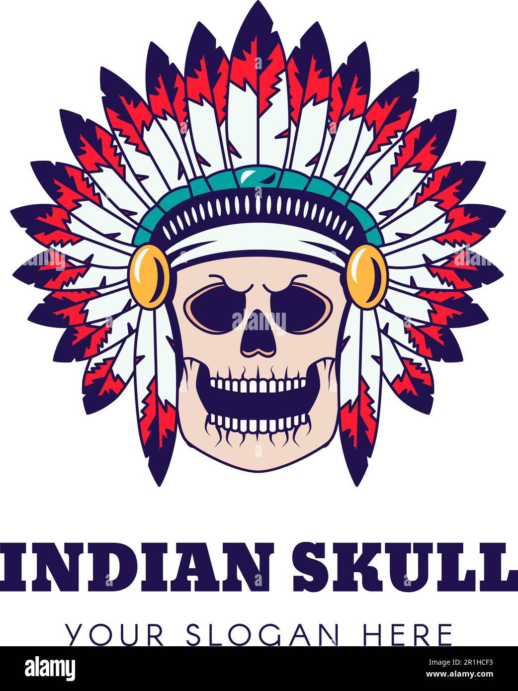 Logo of Indian Chief skull in feathered national headdress of Indian ...