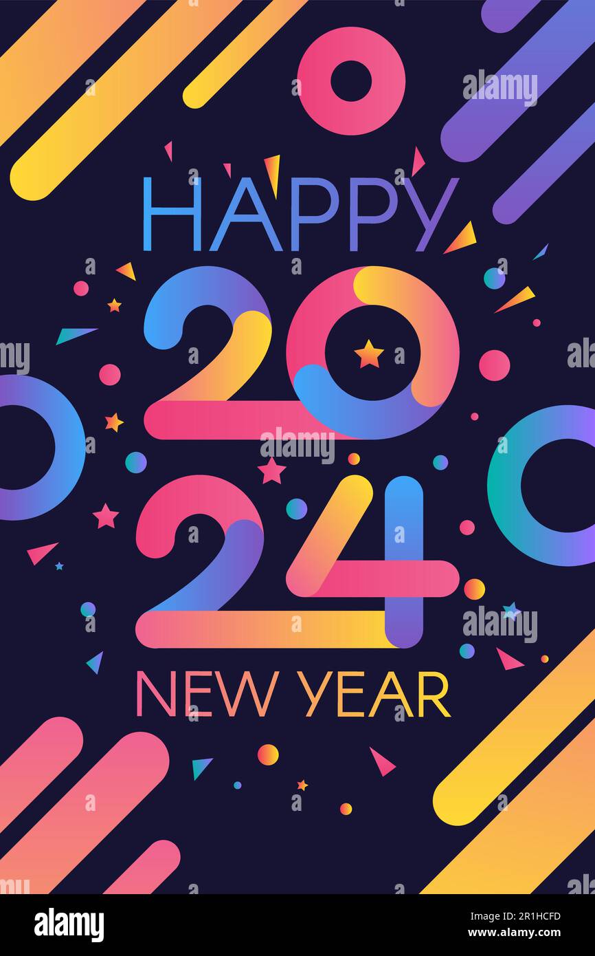 Modern Happy New 2024 Year Holiday poster in night blue sky colors with ...