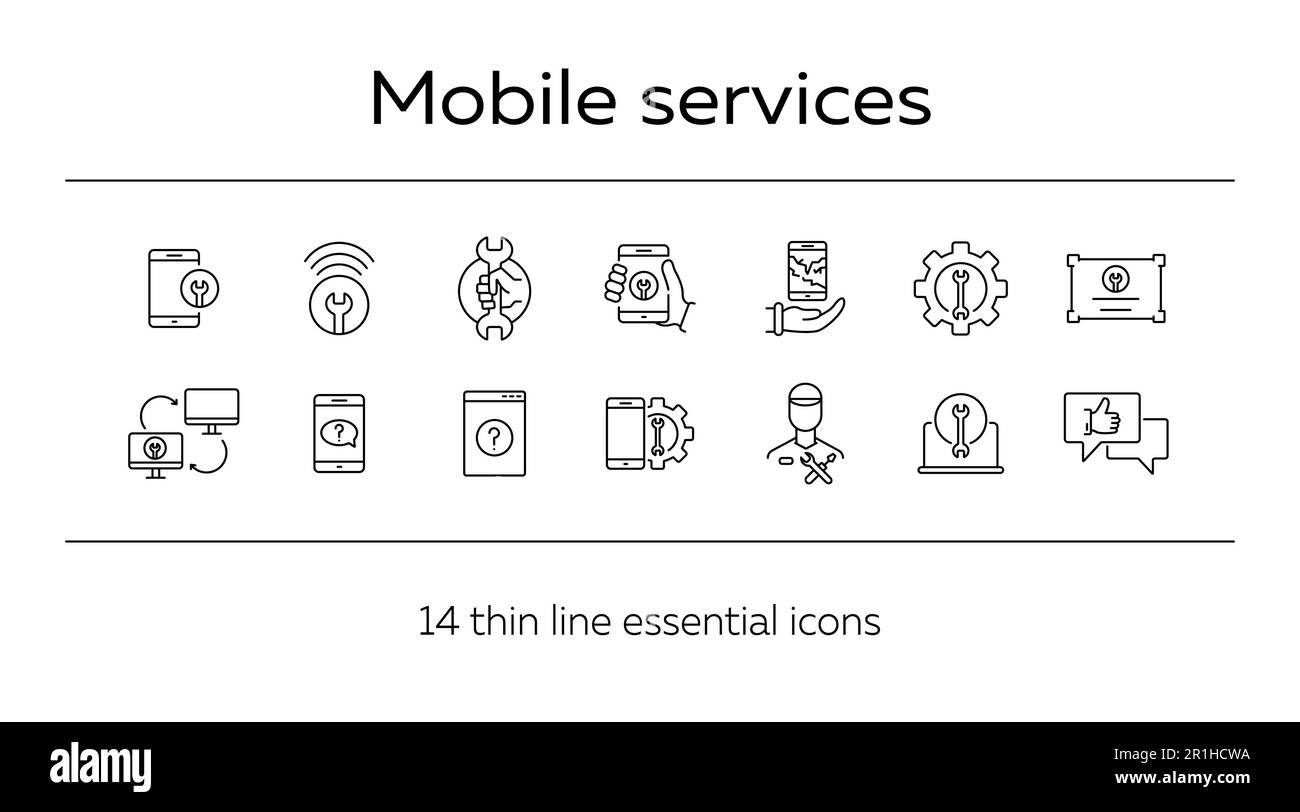 Mobile services line icon set Stock Vector Image & Art - Alamy