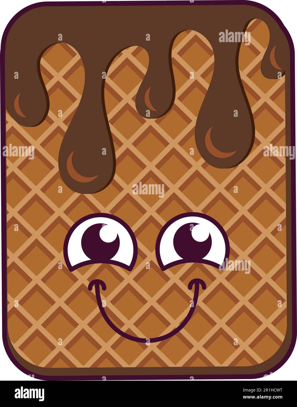 Sweet crispy Smiling Waffle Face with thick dark chocolate. Milk ...