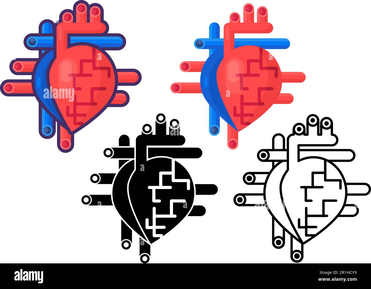 Human heart with arteries and vessels set. Sketchy linear icon device ...