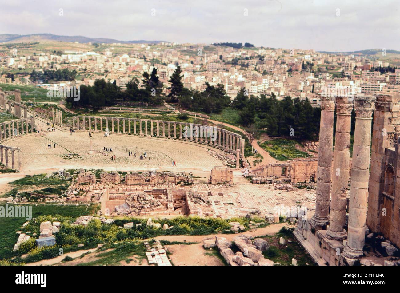 Jordan: Aerial view of Jerash, ancient historic site near Amman, oval ...
