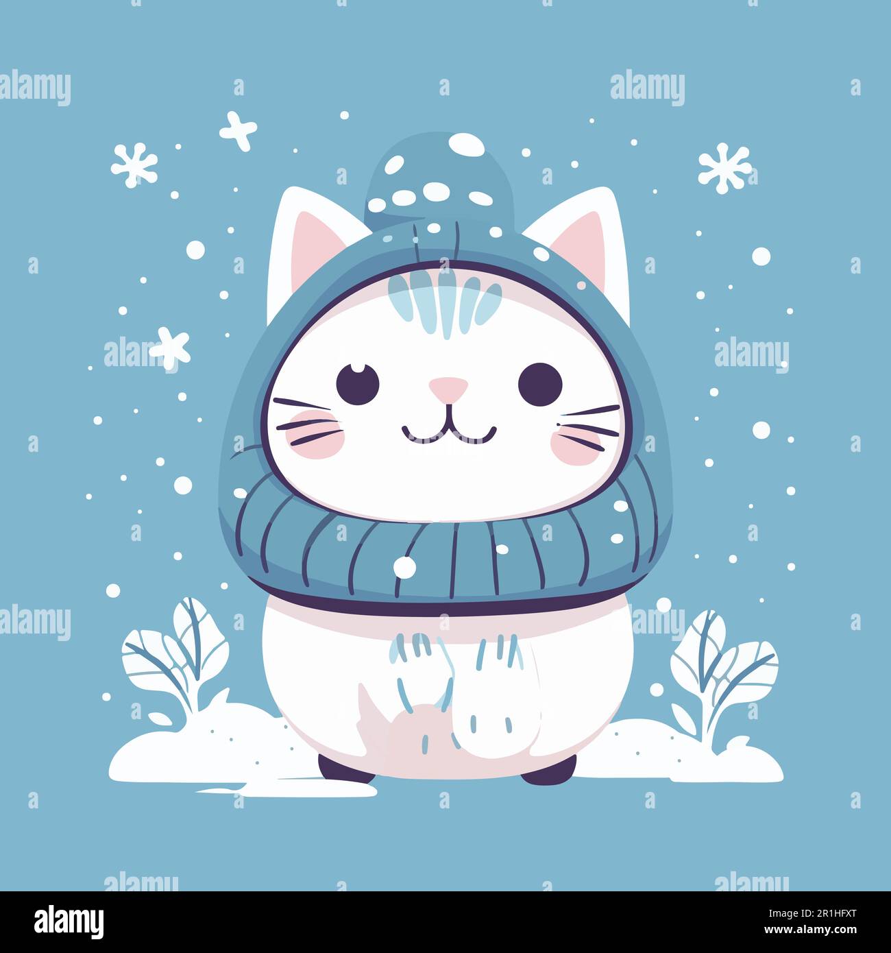 A winter-season cartoon cat wearing a hat and a sweater Stock Vector ...