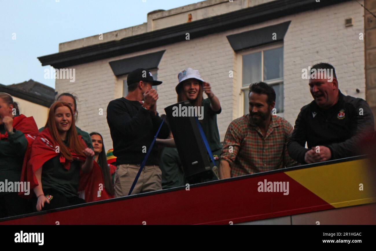 Wrexham FC owners on bus parade celebrating the clubs success in the ...
