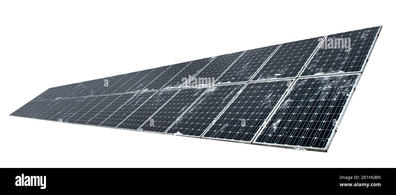 Solar panel in winter in the snow on a white background. Alternative ...