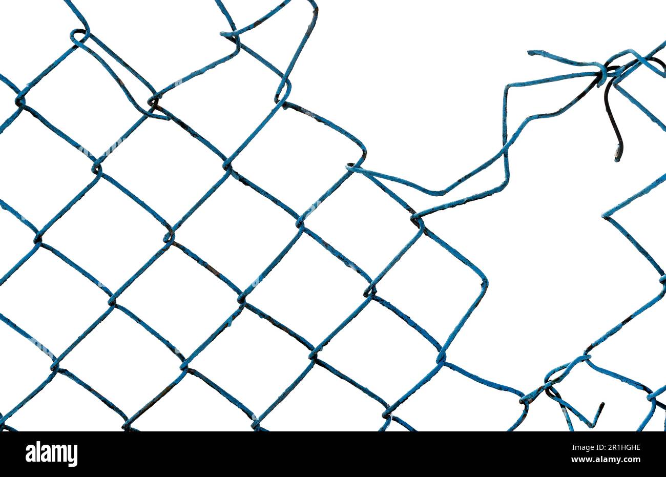 The texture of the metal mesh. Torn, destroyed, broken metal mesh on a ...