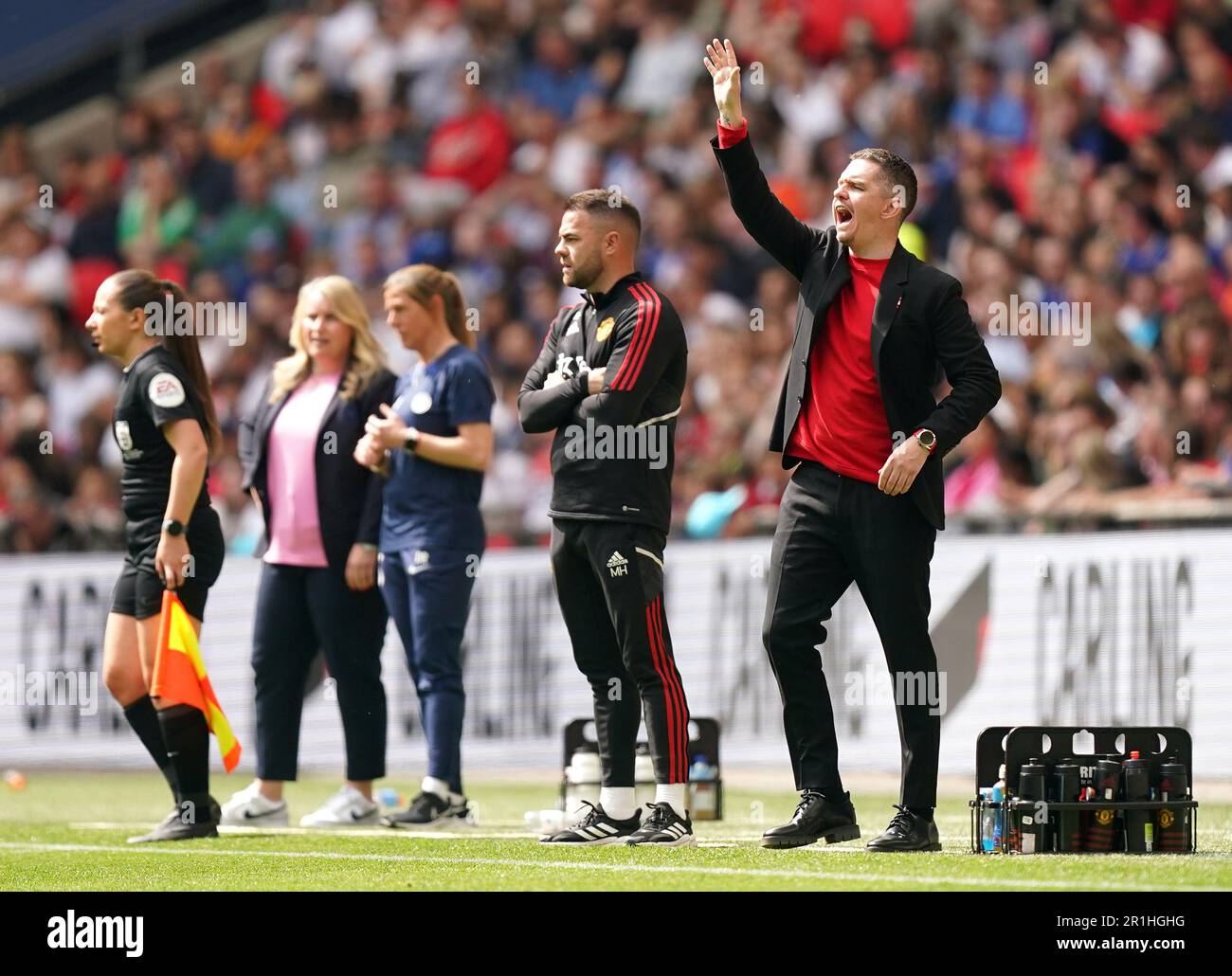 Manchester United manager Marc Skinner gestures on the touchline during ...
