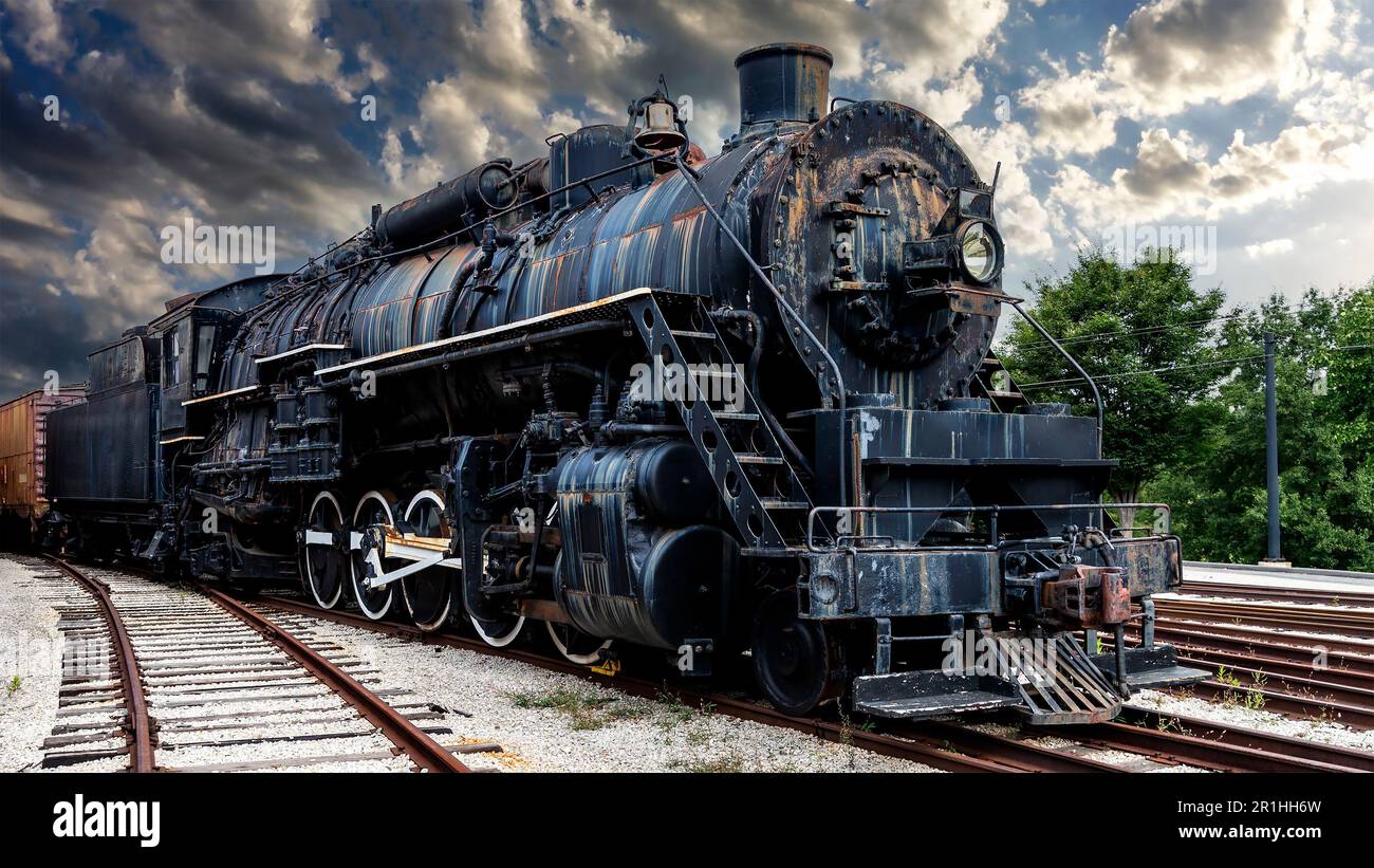 landscape with a a vintage steam engine train showing its age under a ...
