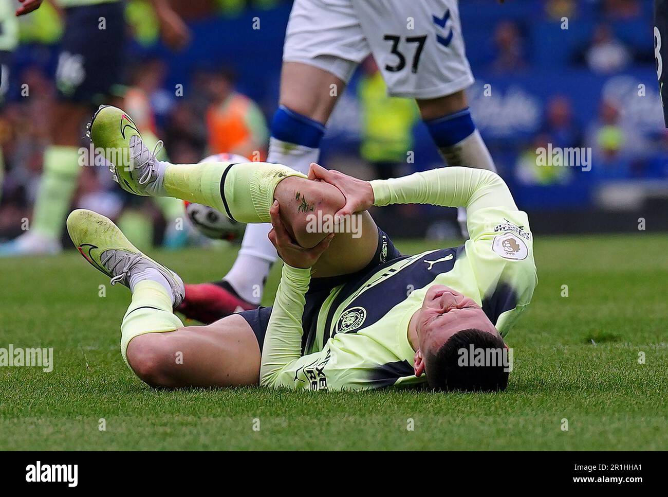 Manchester City's Phil Foden picks up an injury during the Premier ...