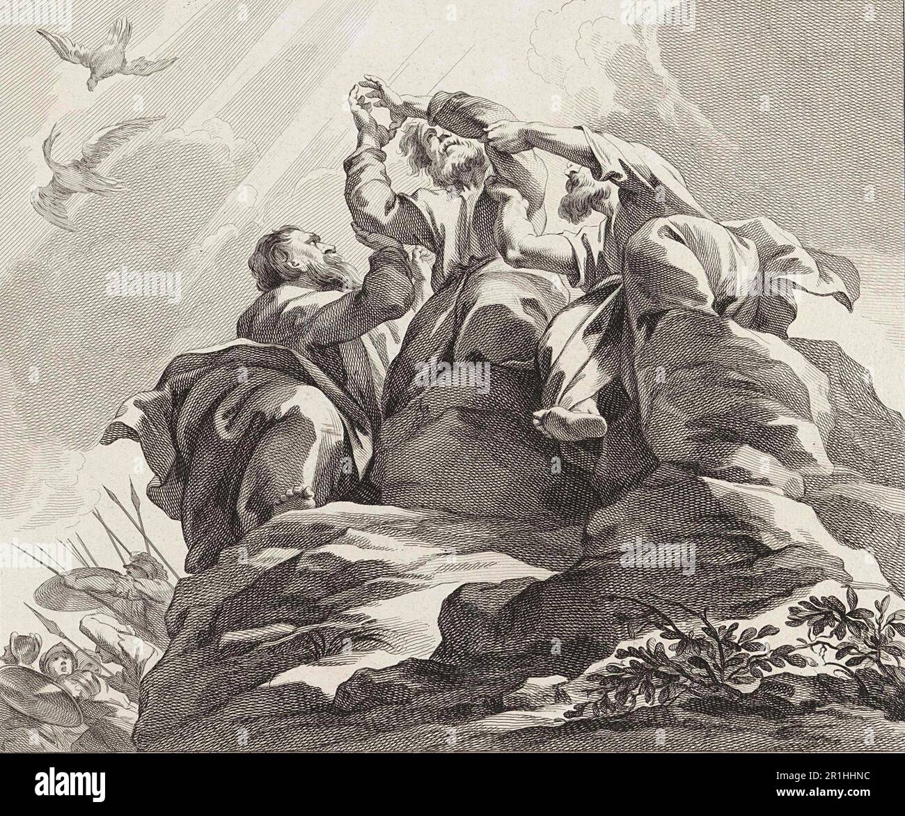 Story of the Prophet Moses, Moses is taken in his arms by Aaron and Hur ...