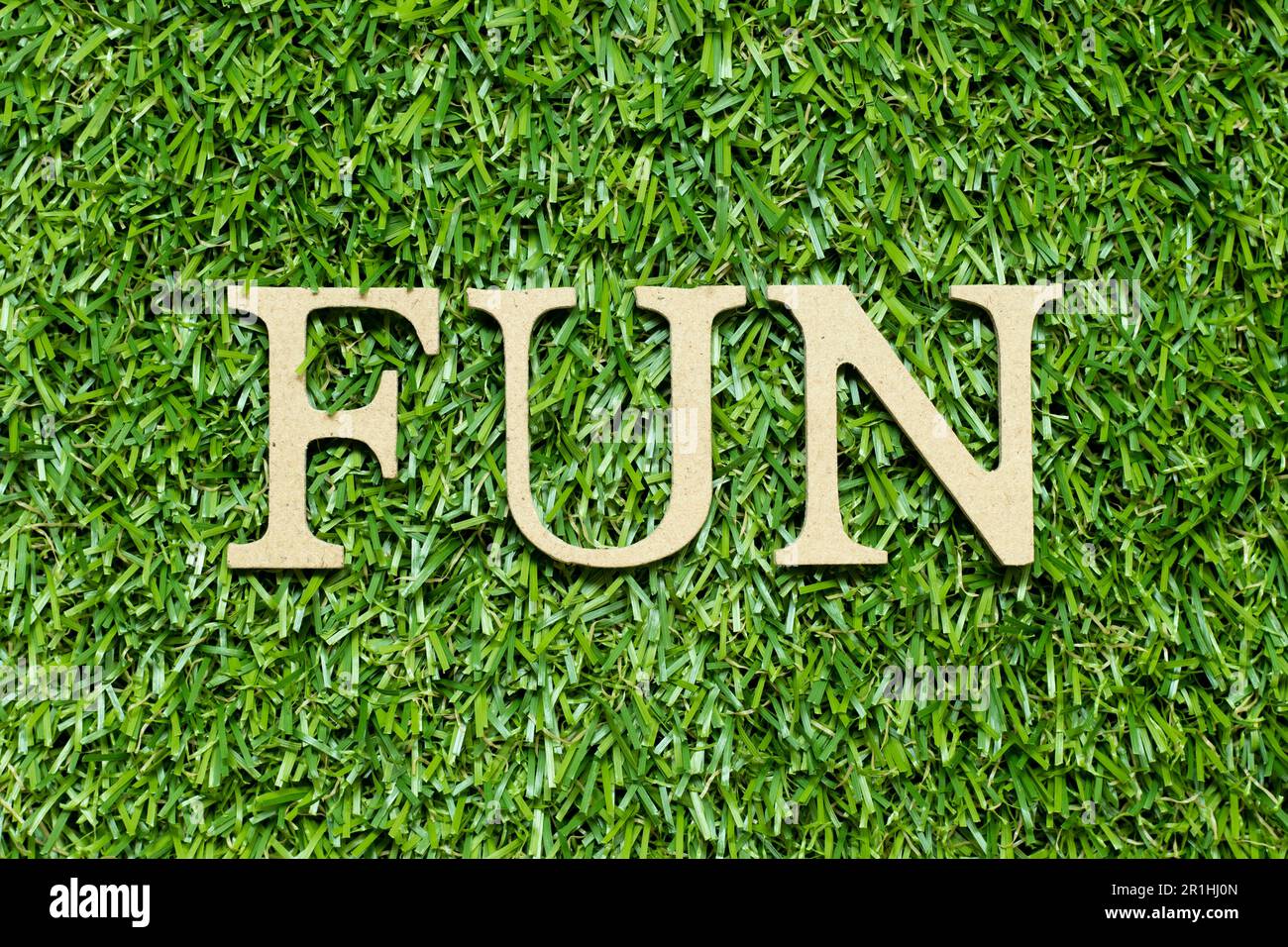 Wood alphabet letter in word fun on green grass background Stock Photo ...