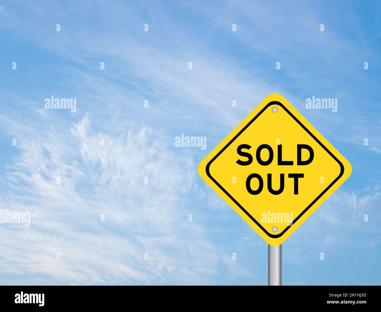 Yellow transportation sign with word sold out on blue color sky ...