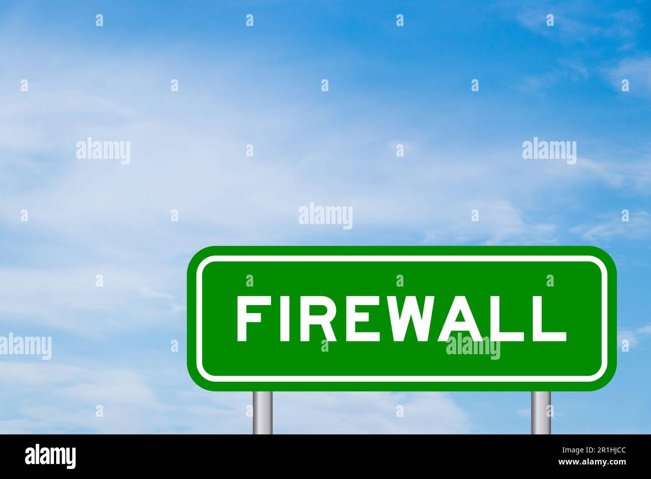 Green color transportation sign with word firewall on blue sky with ...
