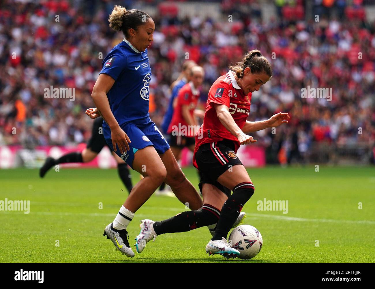 Chelsea's Lauren James (left) and Manchester United's Ella Toone battle ...