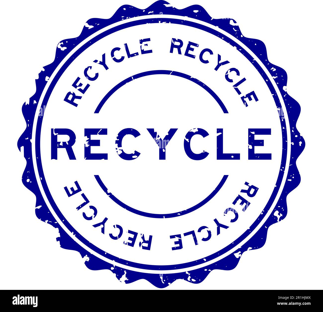 Grunge blue recycle word round rubber seal stamp on white background ...